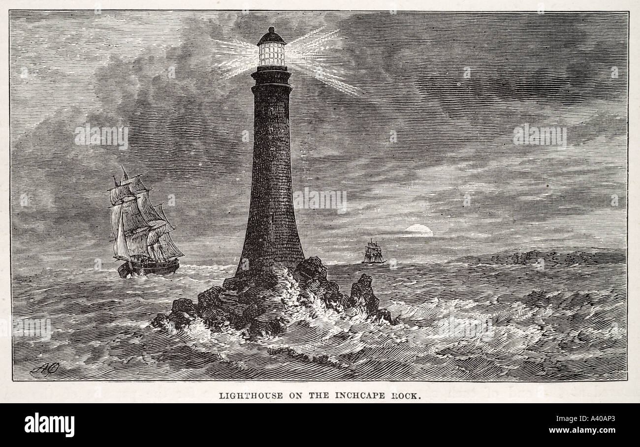 inchcape rock light beam marine wave storm night cloud wind maritime ...