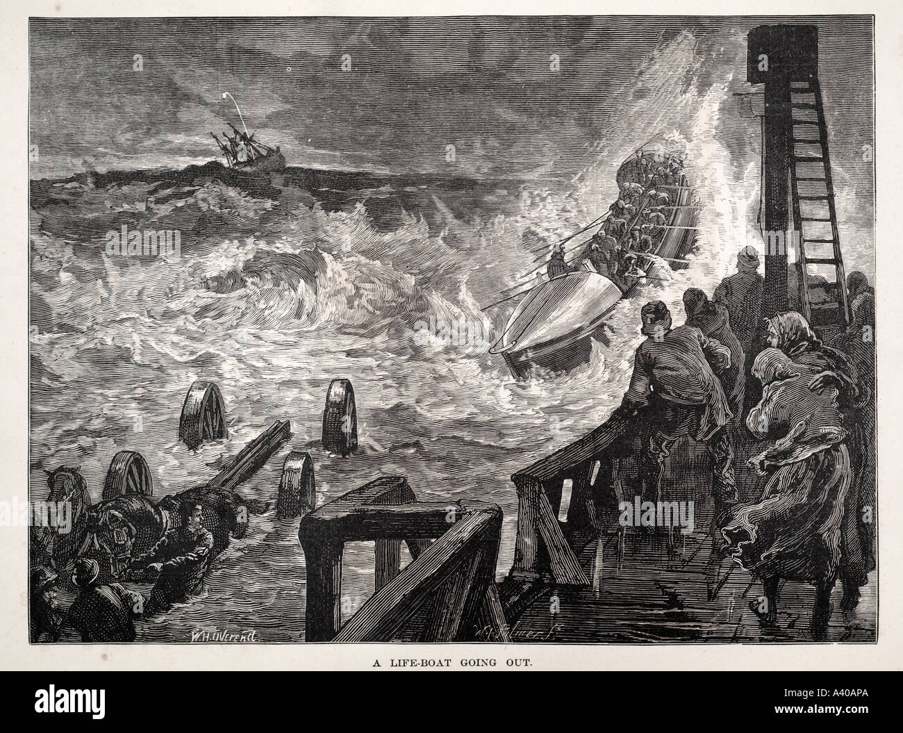 Rescue save Sail merchant sea storm founder run aground mast waves ...