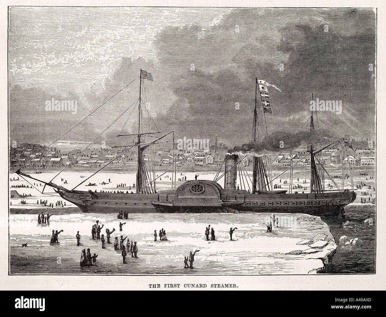 first cunard Steam screw propeller sail mast timber frigate boat ship ...