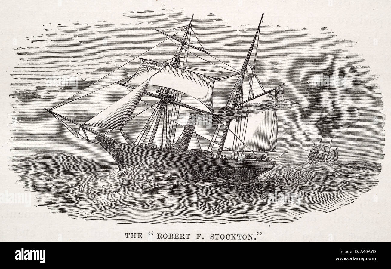 robert f stockton Steam screw propeller sail mast timber frigate boat ...