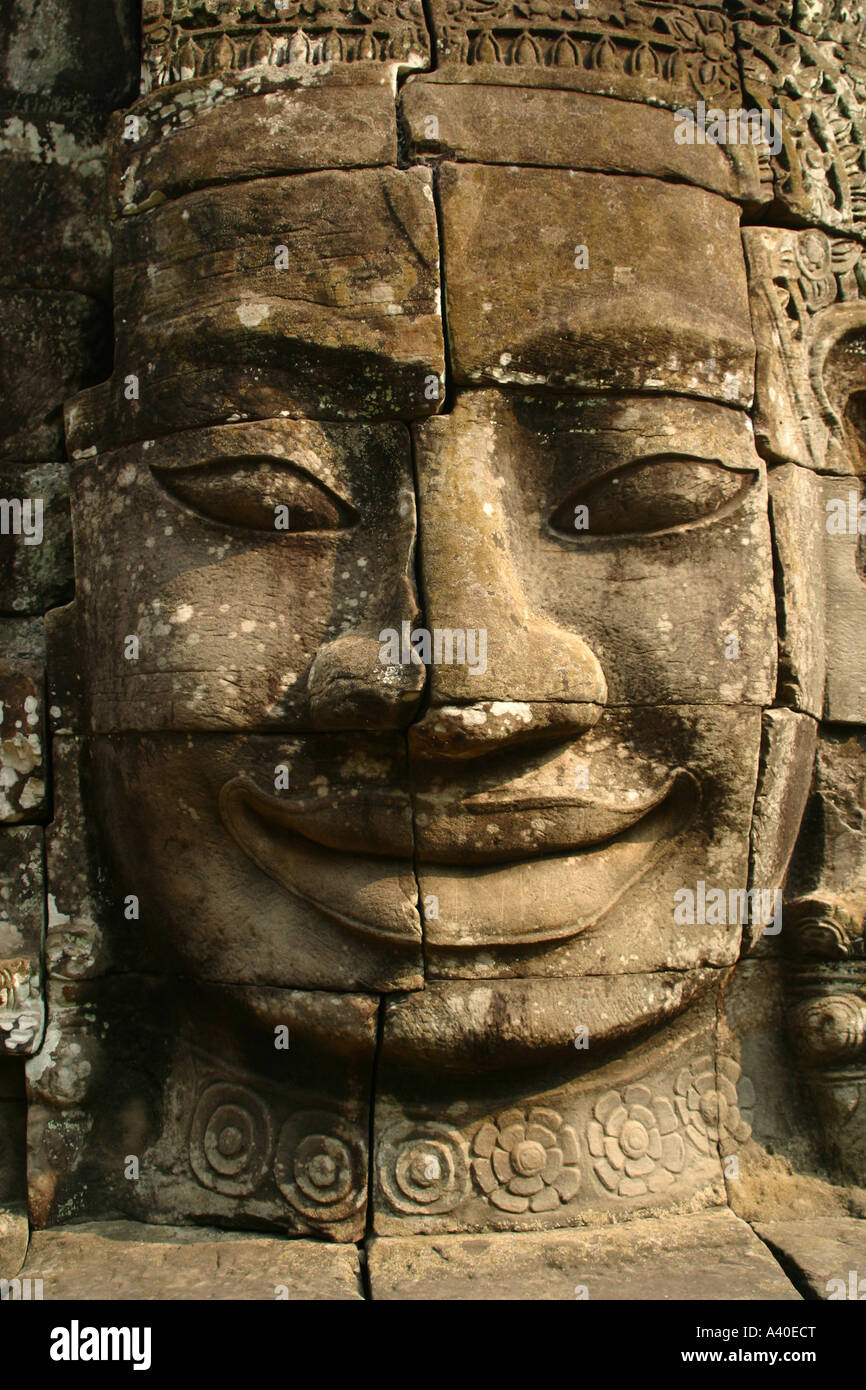 giant faces made of stone inside the Temple Bayon Angkor Thom Stock ...