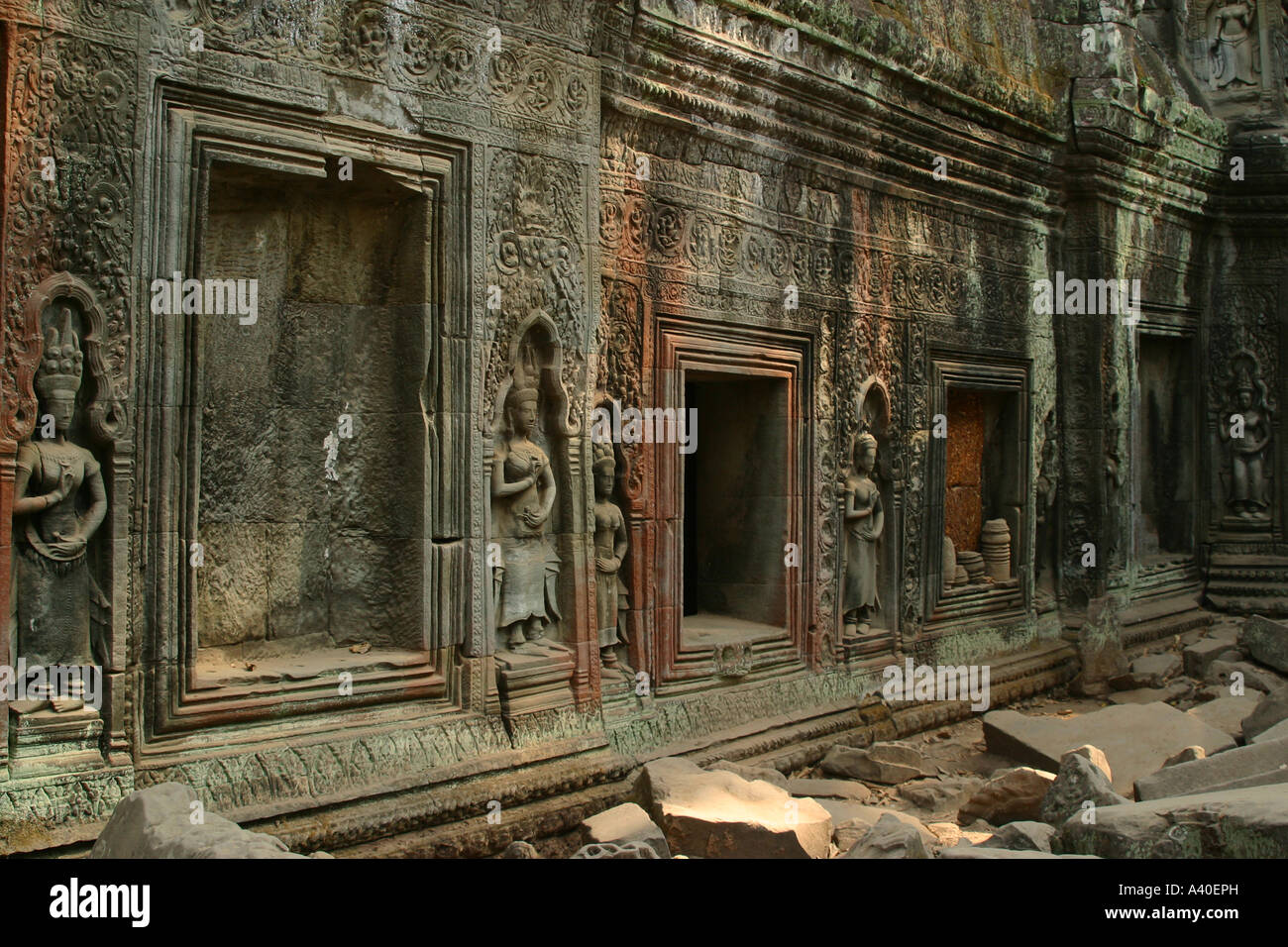 reliefs inside the temple Ta Prohm Stock Photo - Alamy