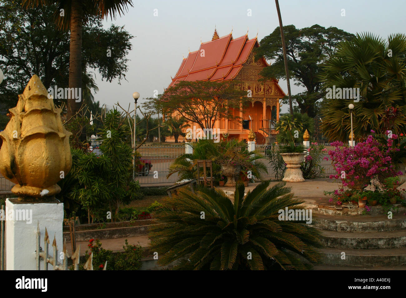 a small park and the temple Wat That Luang Neua near the Lao national ...
