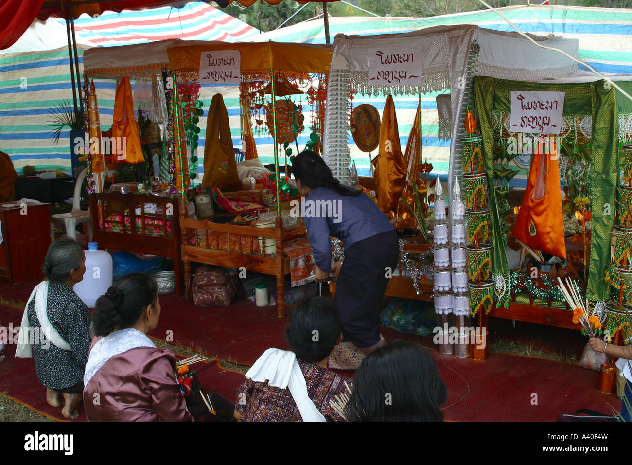 donations at Vat Phou temple celebration Stock Photo - Alamy