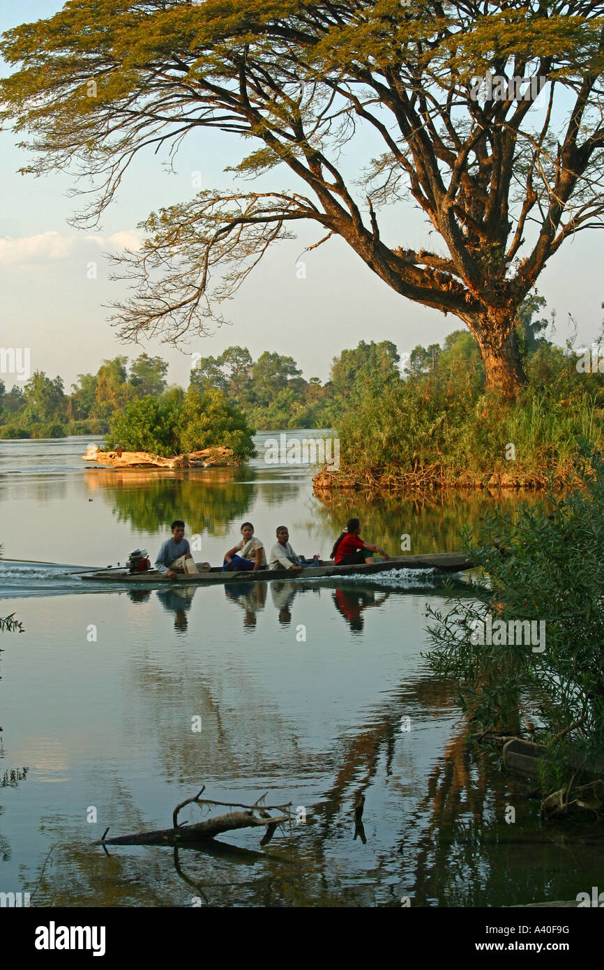 boat on the mekong near Don Det Island Stock Photo - Alamy
