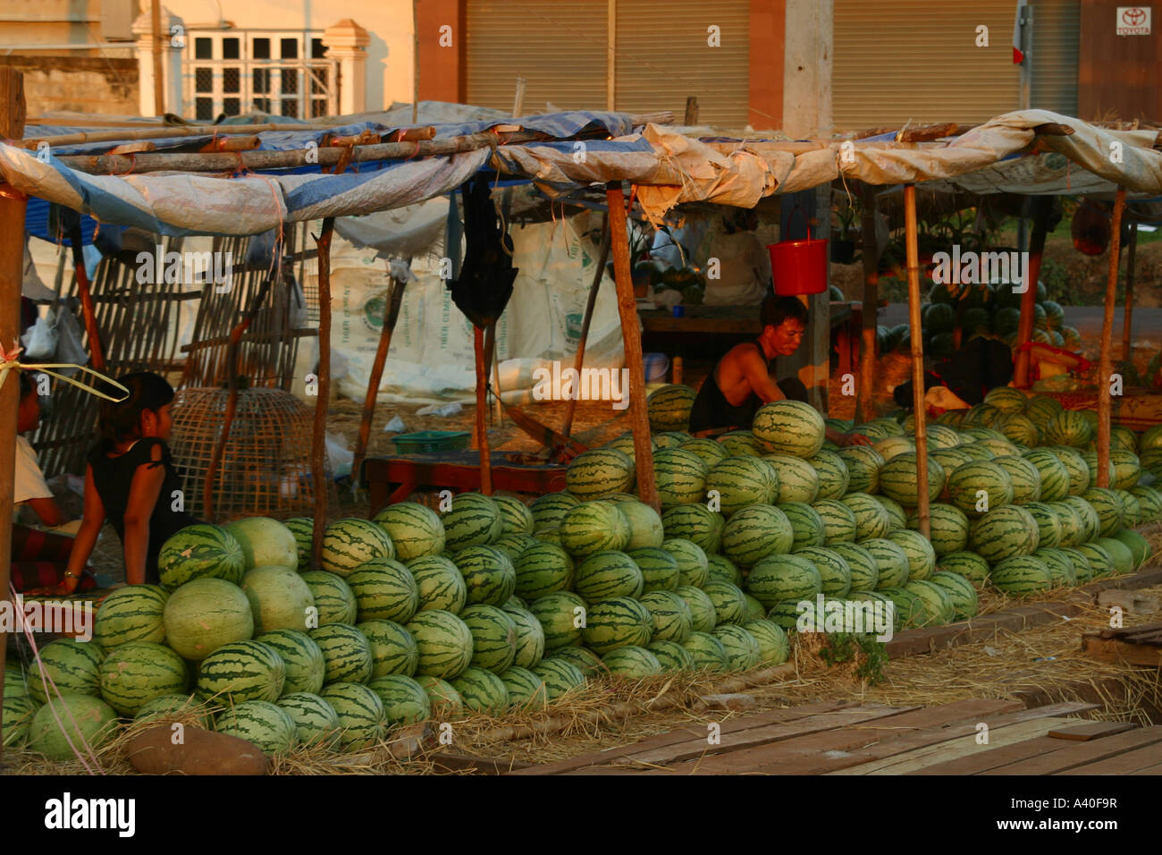 melons on the market in Pakse Stock Photo - Alamy