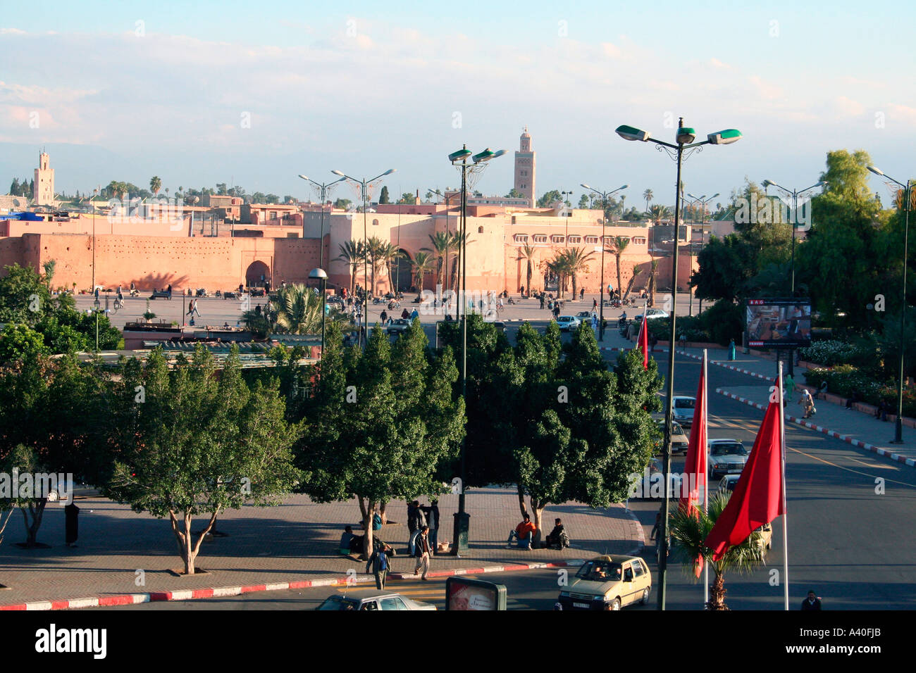 View of the Medina at Bab Doukkala gate with Katoubia Mosque, Gueliz ...