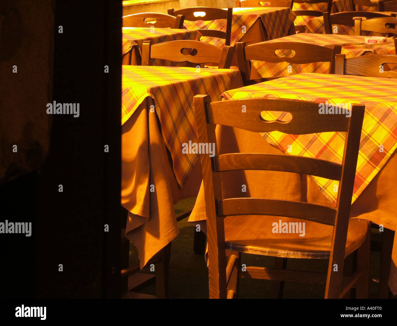 restaurant tables at night Stock Photo - Alamy
