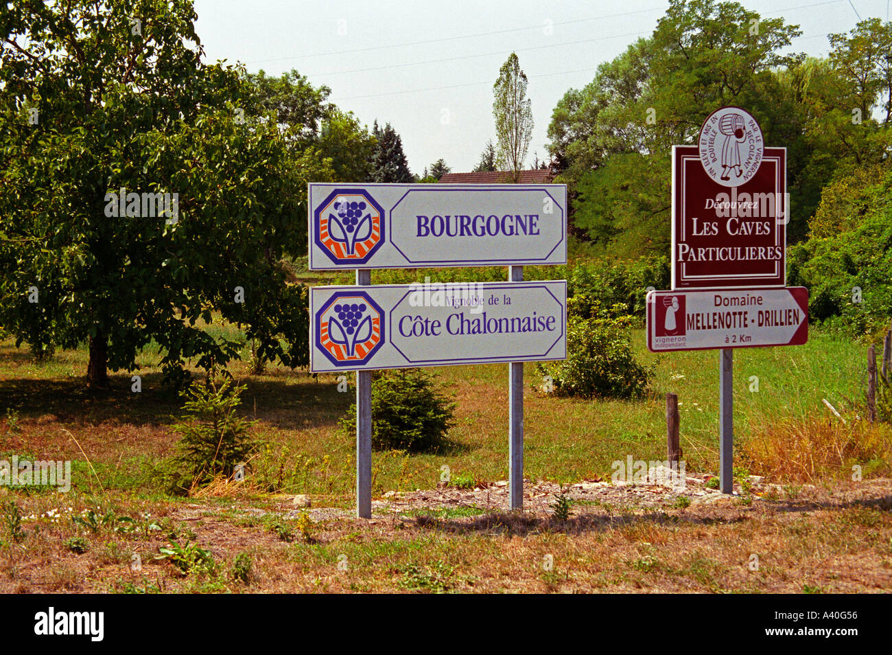 Road signs in Bourgogne: Cote Chalonnaise, Caves Particulieres ...