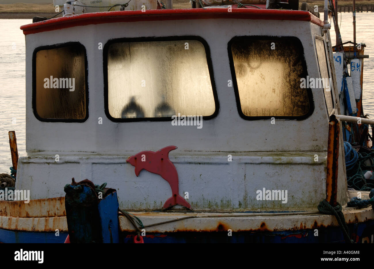 Wheelhouse of fishingboat at Little Ferry Sutherland Scotland Stock ...