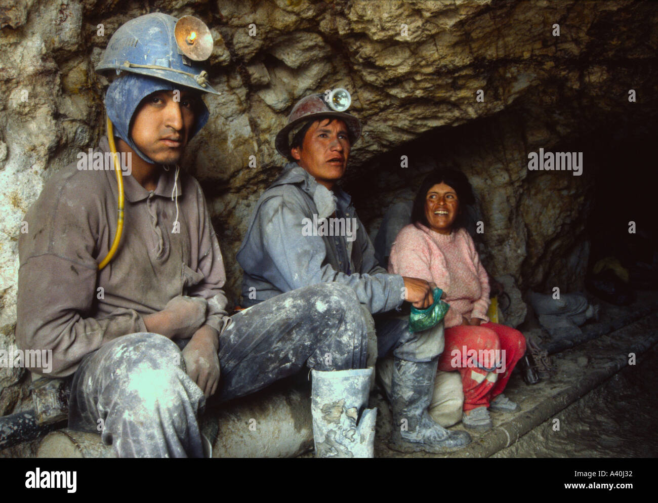 Bolivia Potosi tin mines workers resting in a mine galery Stock Photo ...