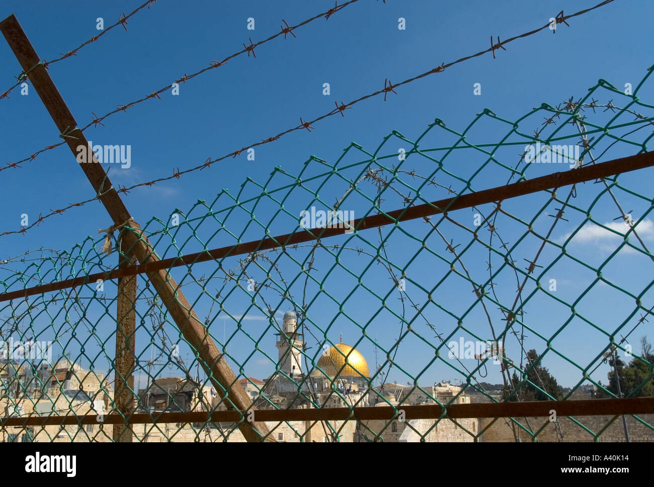 Israel Jerusalem Old City Dome of the Rock view from afar through fence ...