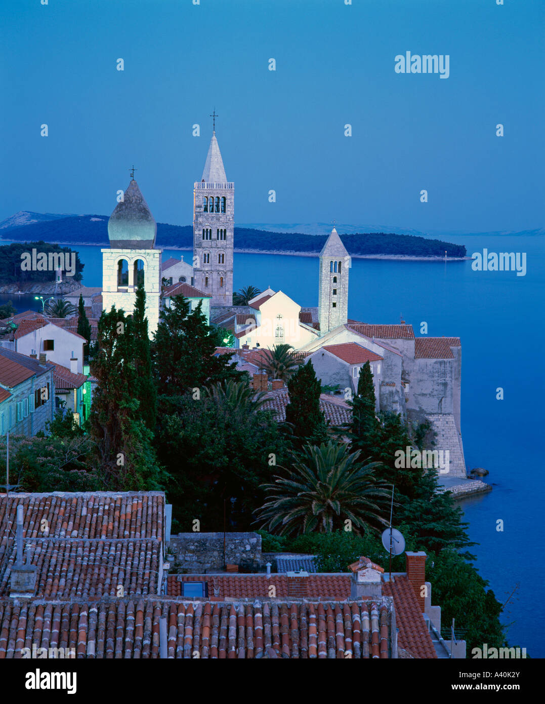 Bell Towers and town Rab Town Rab Island Dalmatia Croatia Stock Photo ...
