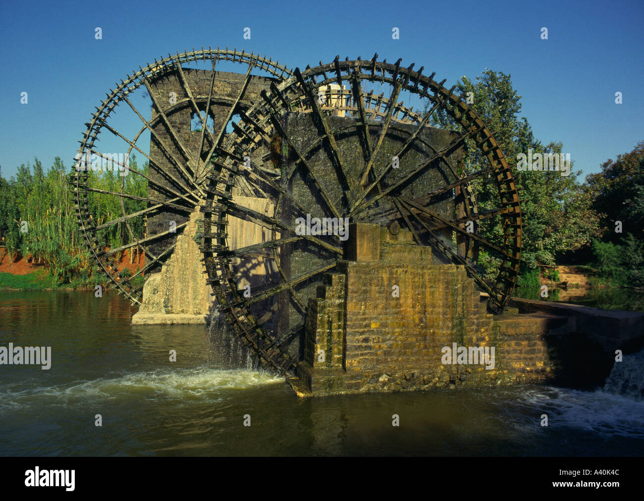 Syria Hama the Orontes river Norias traditional huge wooden wheels ...