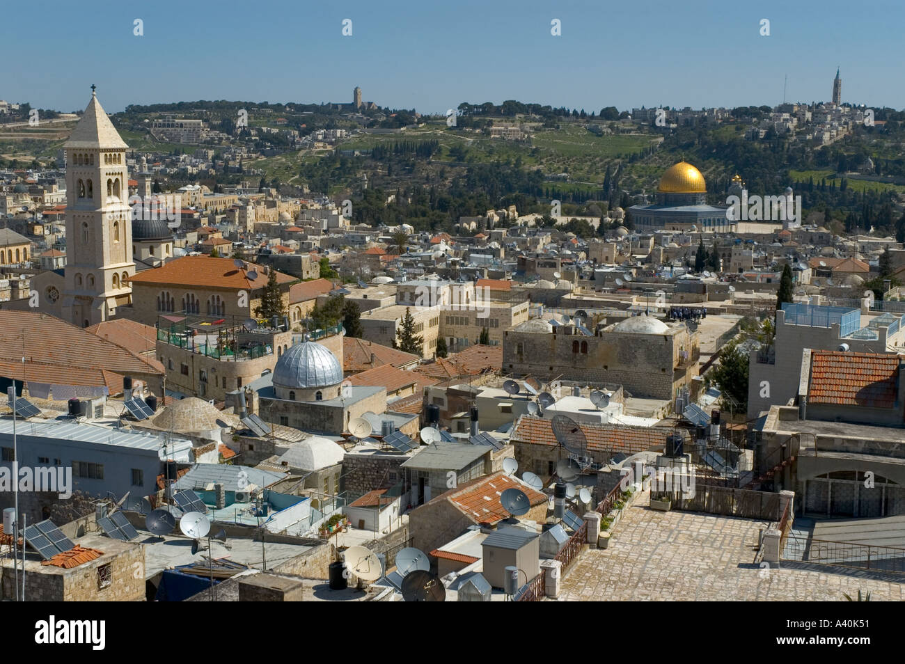 Israel Jerusalem Old City elevated panoramic view of Old City with ...