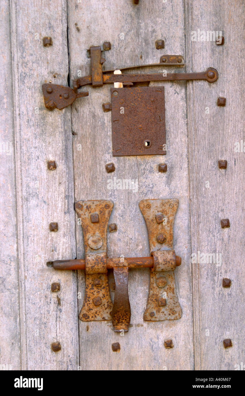 Detail of rusty old lock and bolt at the medieval Chateau de Rully in ...