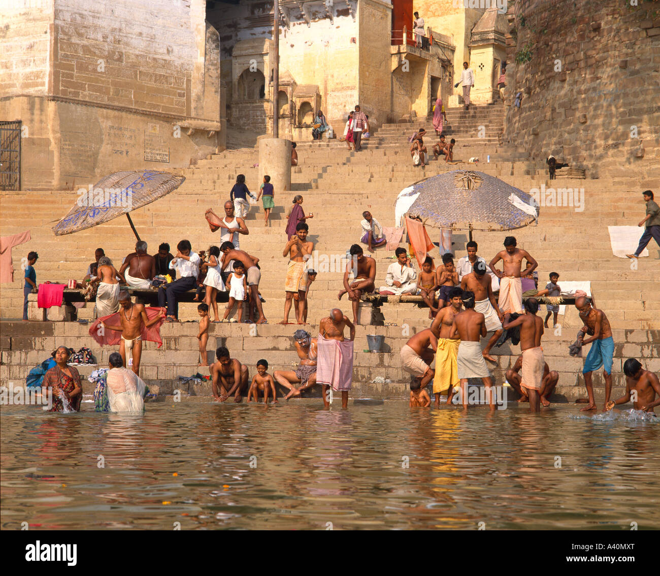 People bathing in River Ganges Varanasi Uttar Pradesh India Stock Photo ...