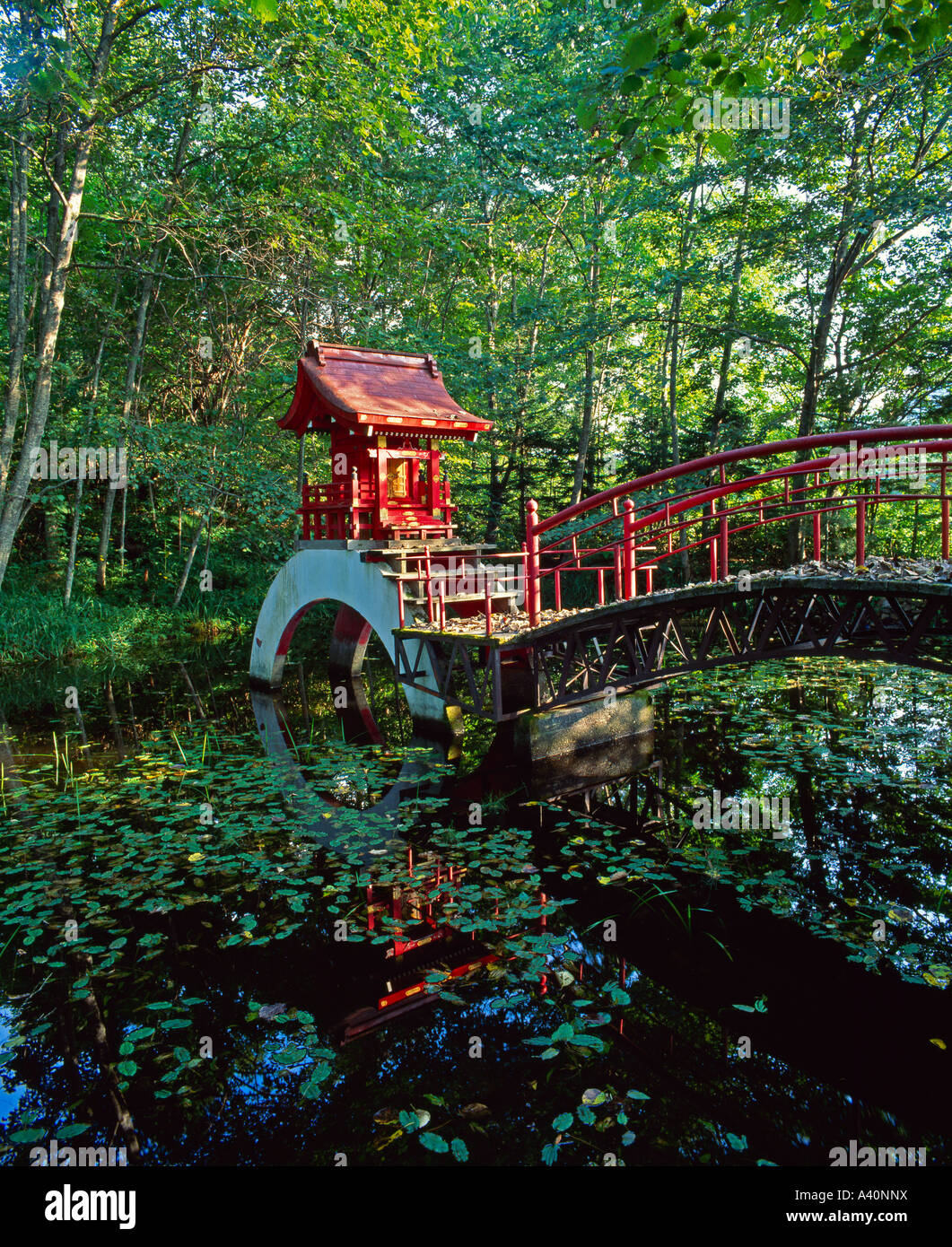 Painted bridge Shinto Shrine Hokkaido Japan Stock Photo - Alamy