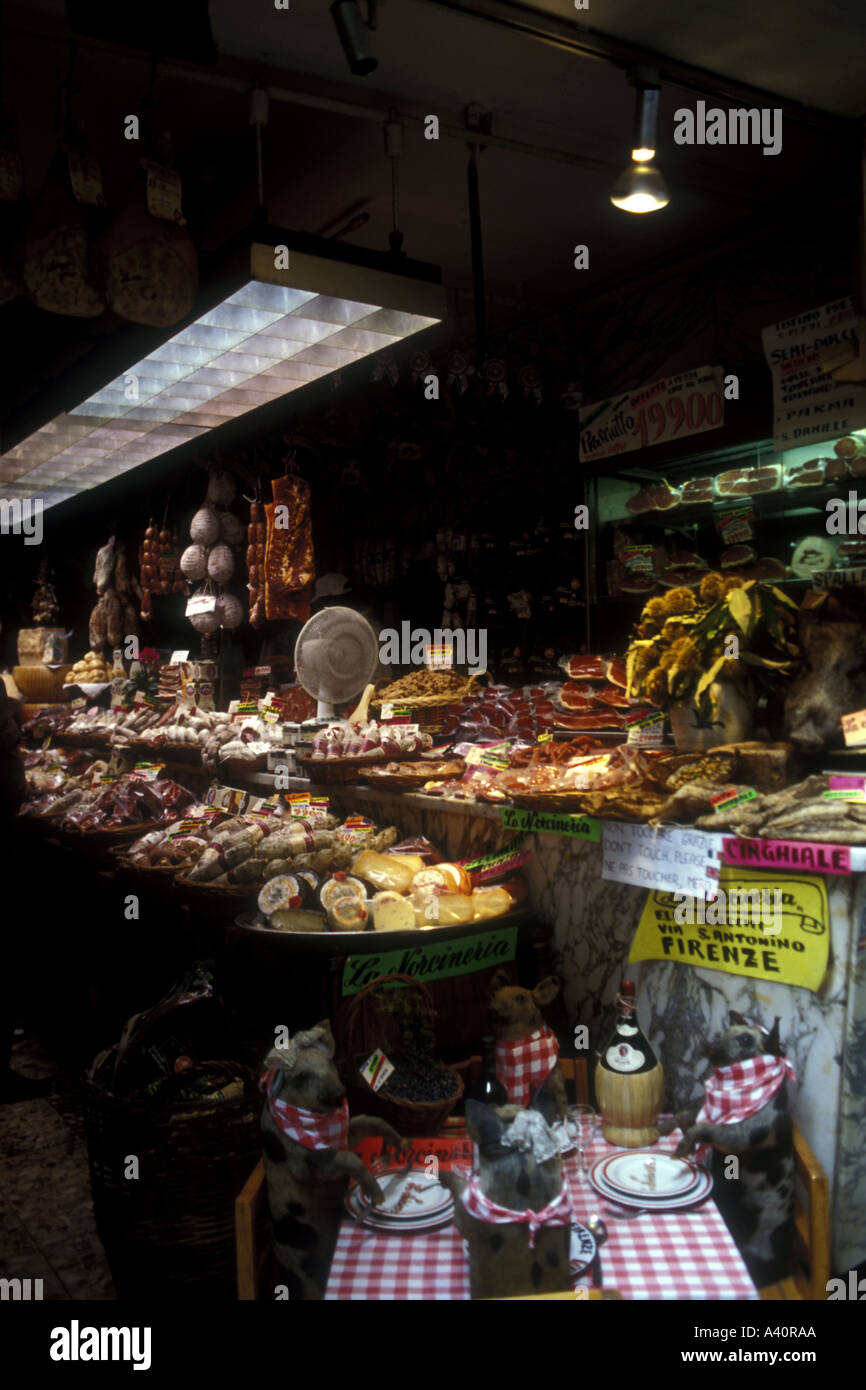 Inside a typical Butchers store in Florence Italy where they sell wild ...