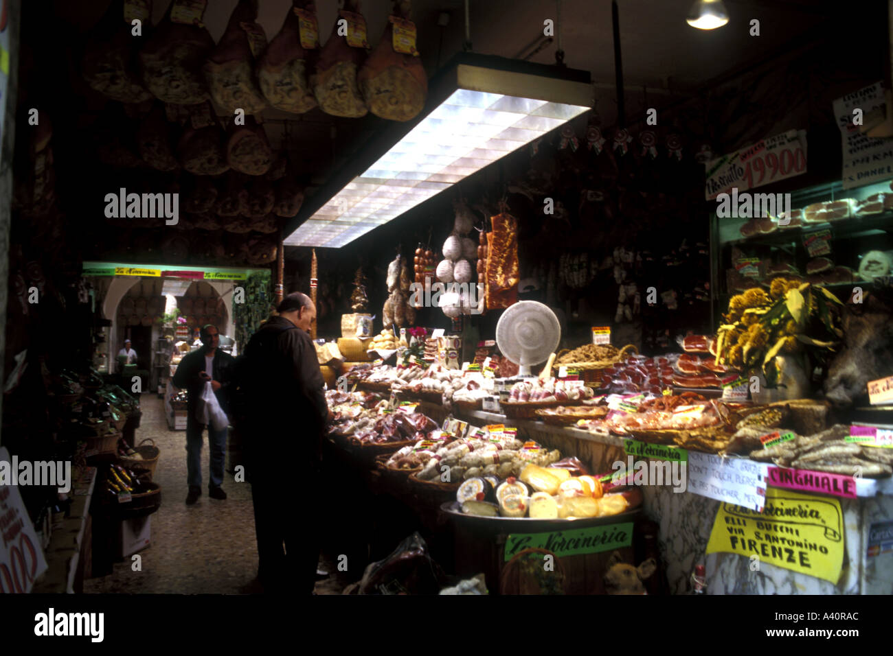 Inside a typical Butchers store in Florence Italy where they sell wild ...