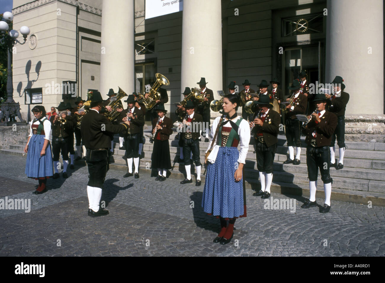 A Traditional Tyrolean band outside the National Landes Theater ...