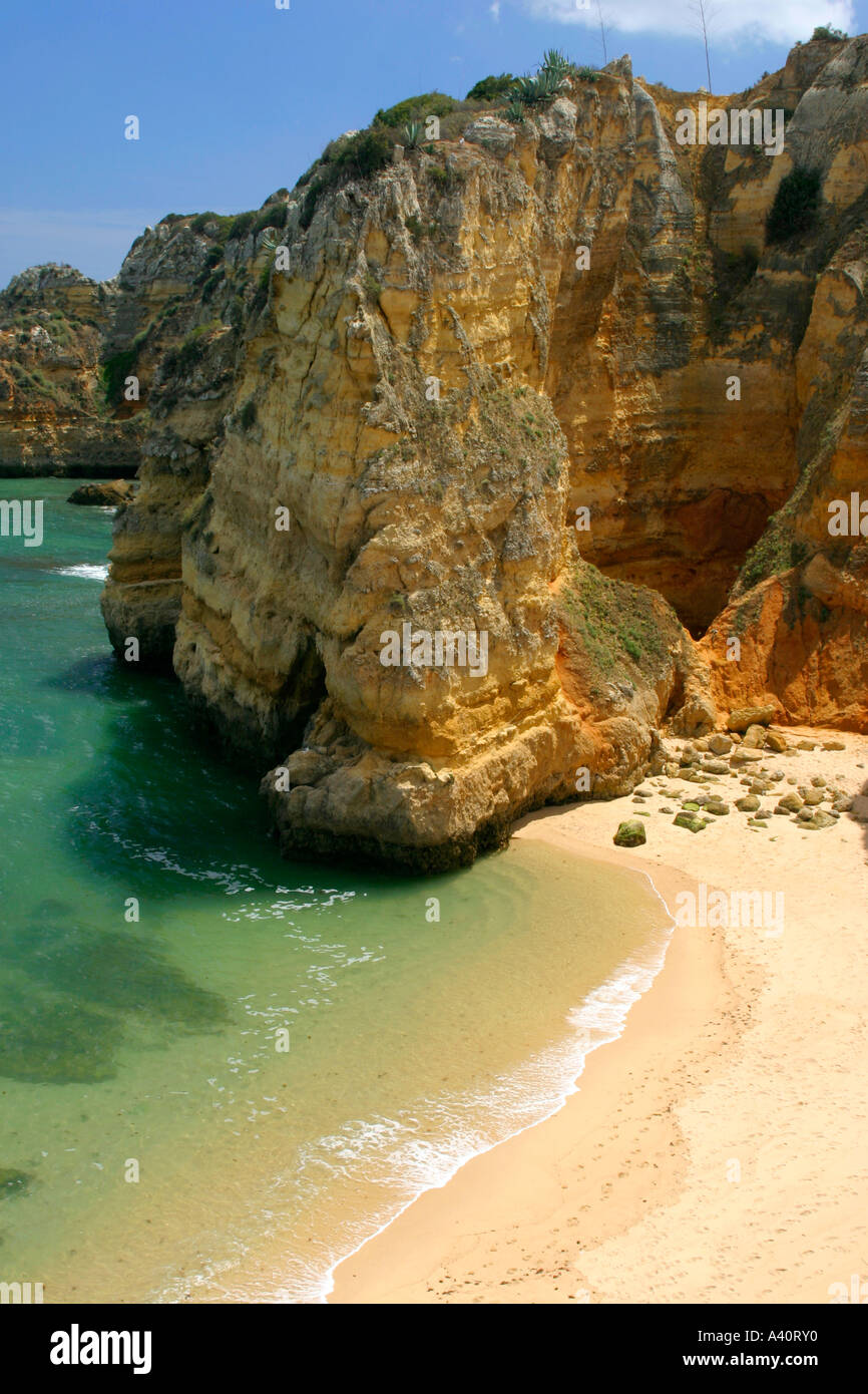 View of the beach at Praia Da Dona Ana near Lagos in the Algarve region ...