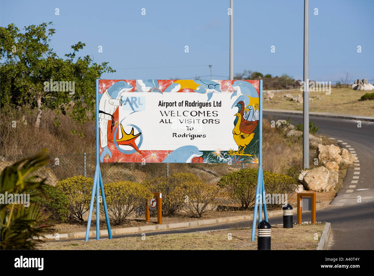 "Welcome to Rodrigues" sign on leaving "Plaine Corail Airport Stock ...