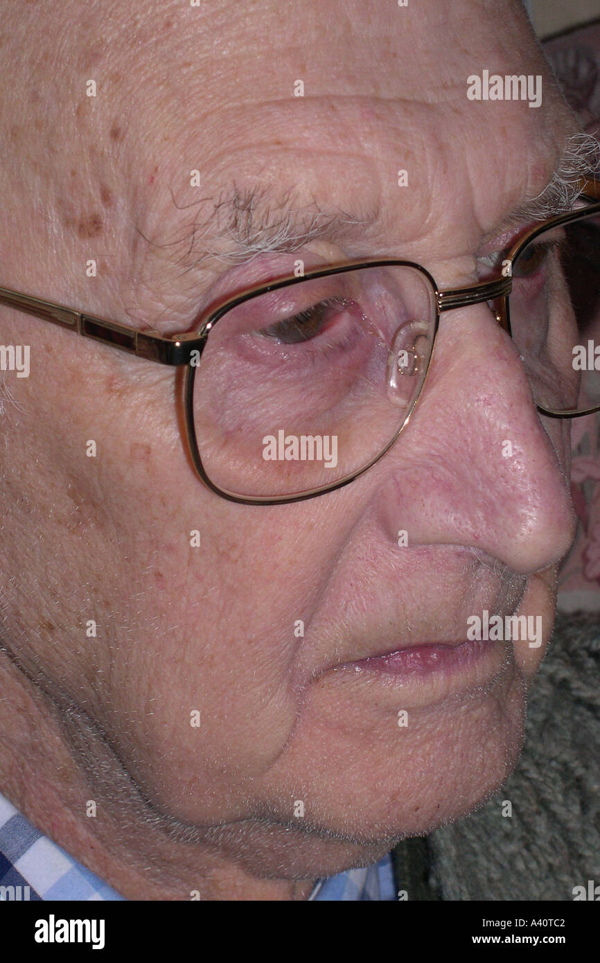 Close up of a Senior Male's face with it's wrinkles and aging skin ...