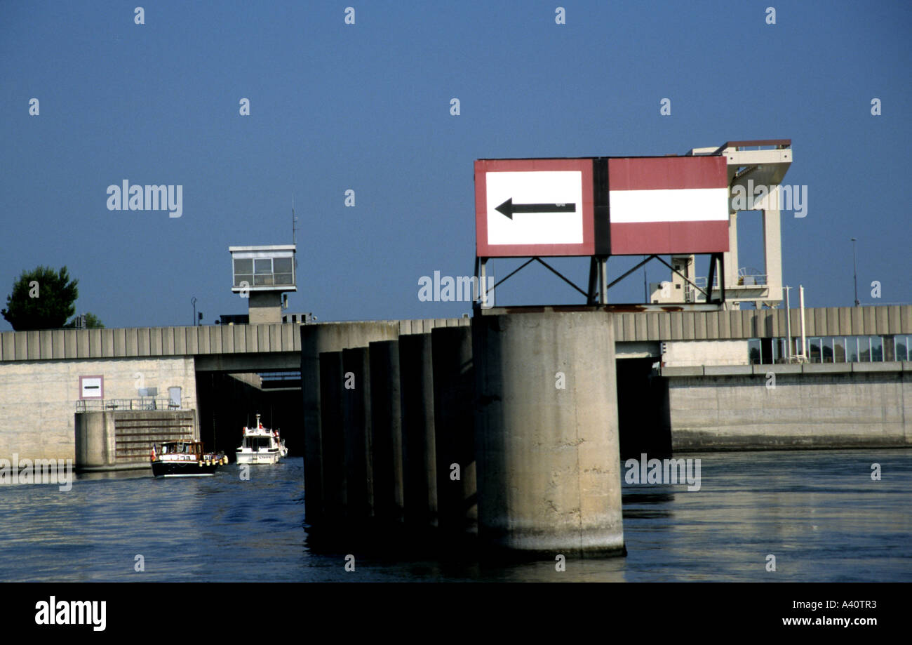 Rhone River French France lock boat Stock Photo - Alamy