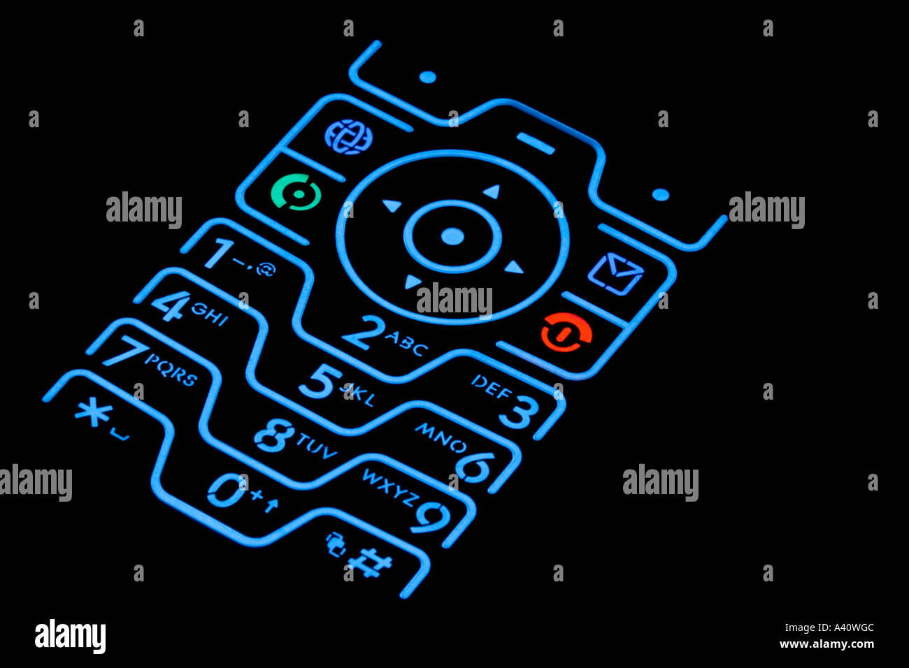 Illuminated modern mobile phone keypad against black background - razor ...
