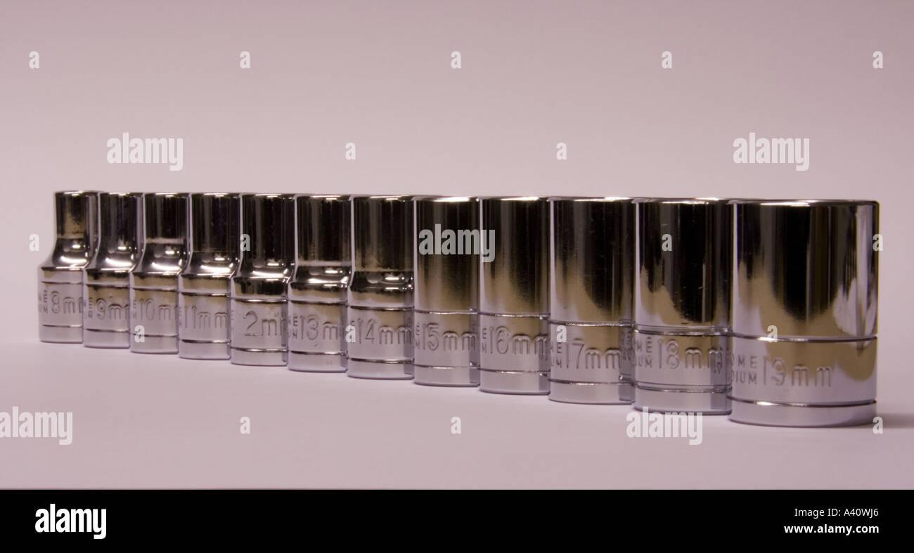 Row of stainless steel sockets Stock Photo - Alamy