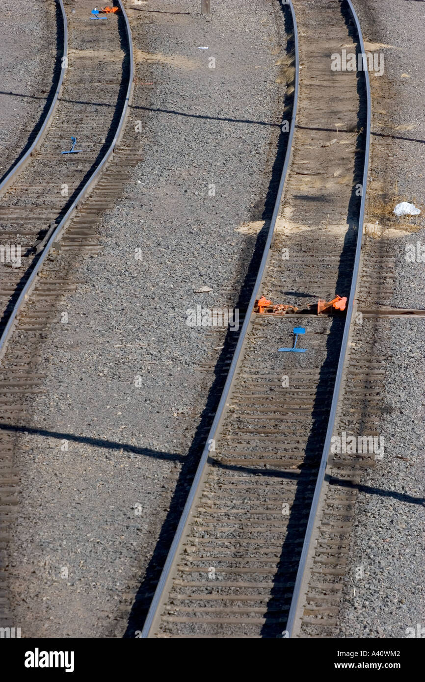Crop of train tracks in train yard Stock Photo - Alamy