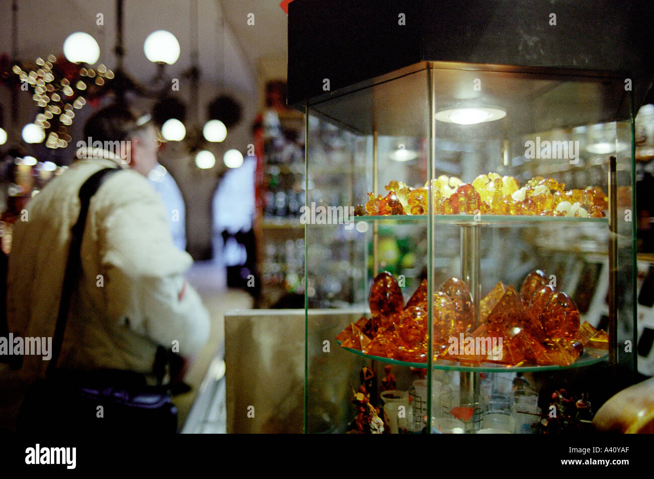 Amber for sale in Krakow s Sukiennice Cloth Hall Poland Stock Photo - Alamy
