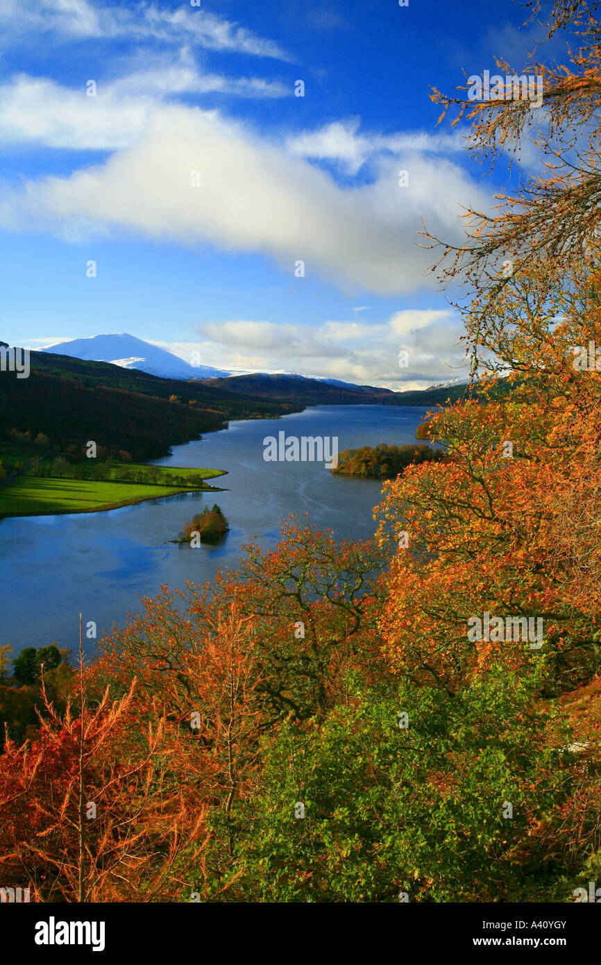 UK Scotland Tayside Perthshire Queens View Loch Tummel and mountain of ...
