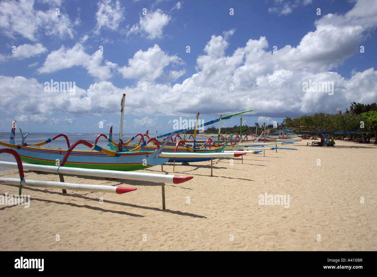 Sanur Beach Bali Indonesia Traditional outriggers on the beach Stock ...
