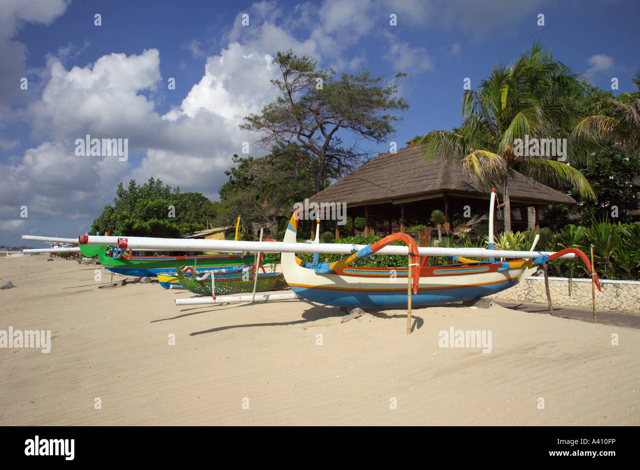 Sanur Beach Bali Indonesia Traditional outriggers out the beach Stock ...