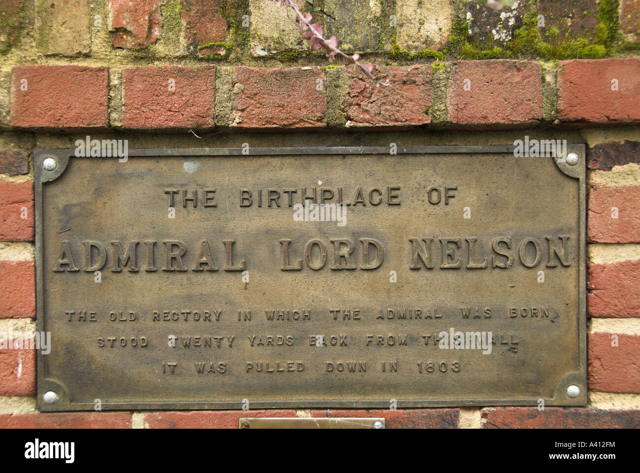 Nelson s birthplace sign Burnham Thorpe Norfolk Uk Stock Photo - Alamy