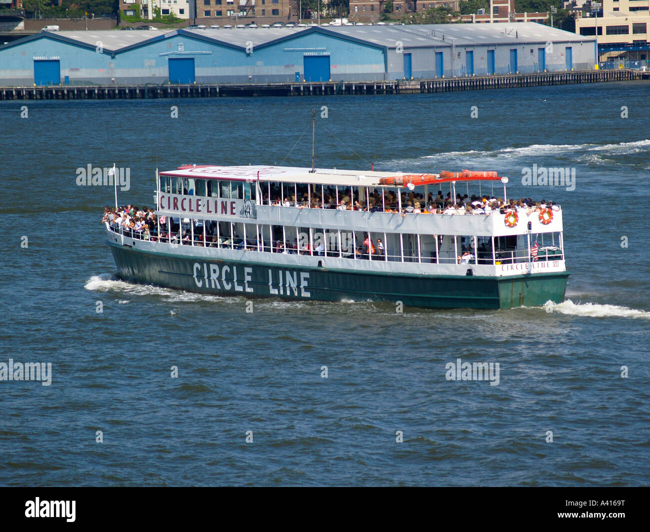 Circle Line Boat New York City Harbour with the East River and Brooklyn ...
