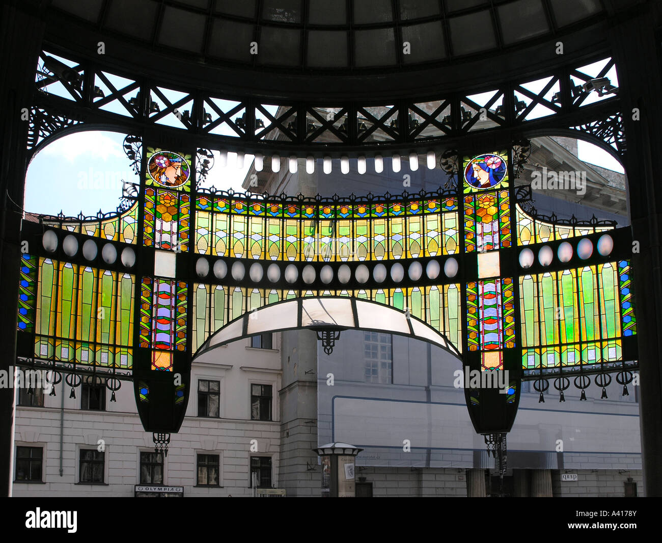 Stained glass screen over the main entrance Prague Old Town Municipal ...