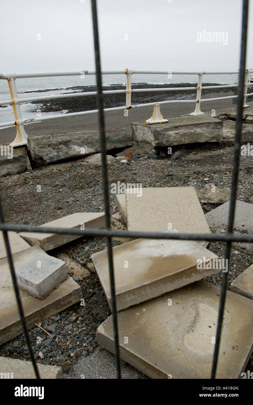 Storm damage to Aberystwyth seafront, Wales Stock Photo - Alamy