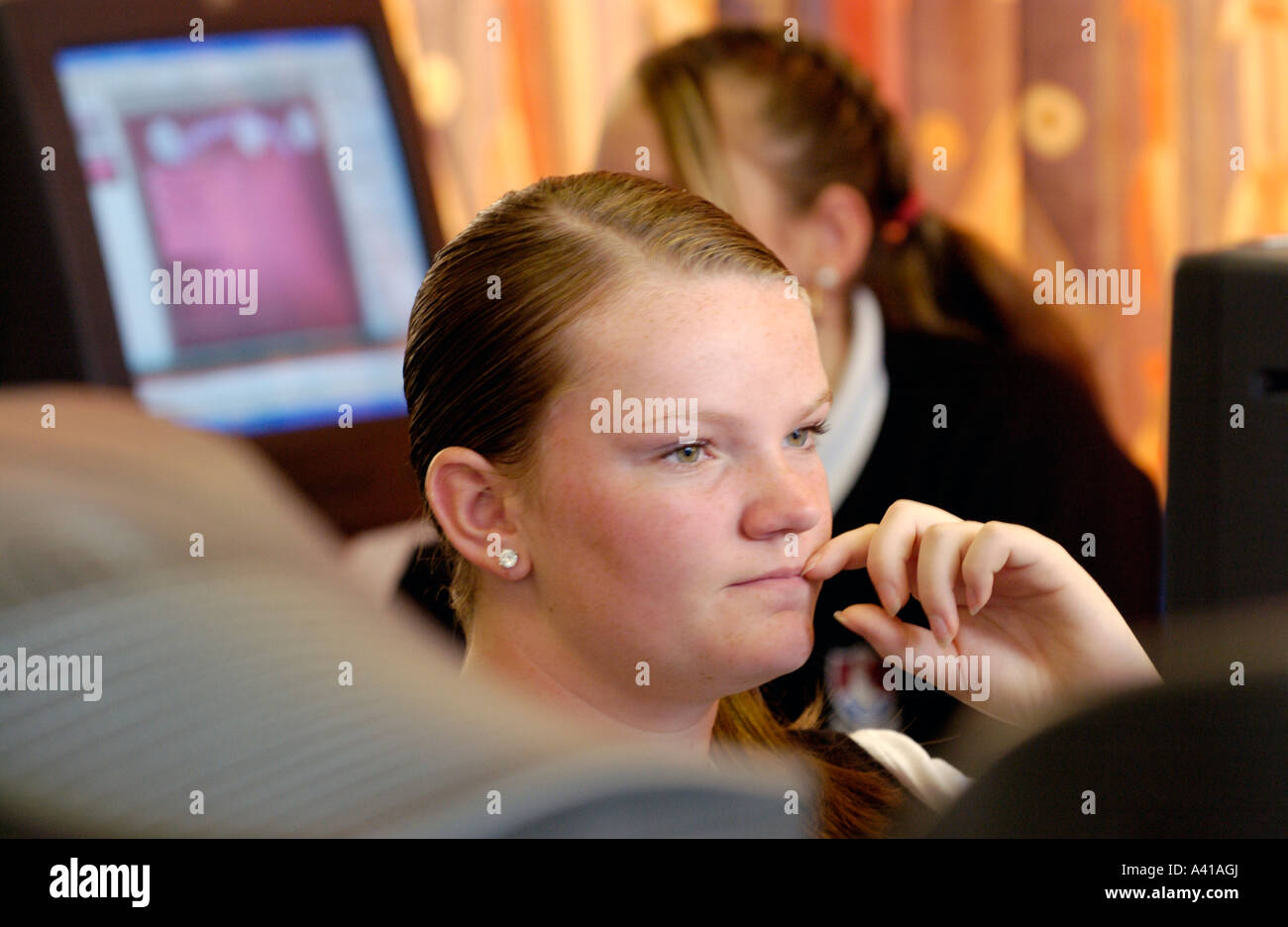 Teenage girls in school computer class UK Stock Photo - Alamy