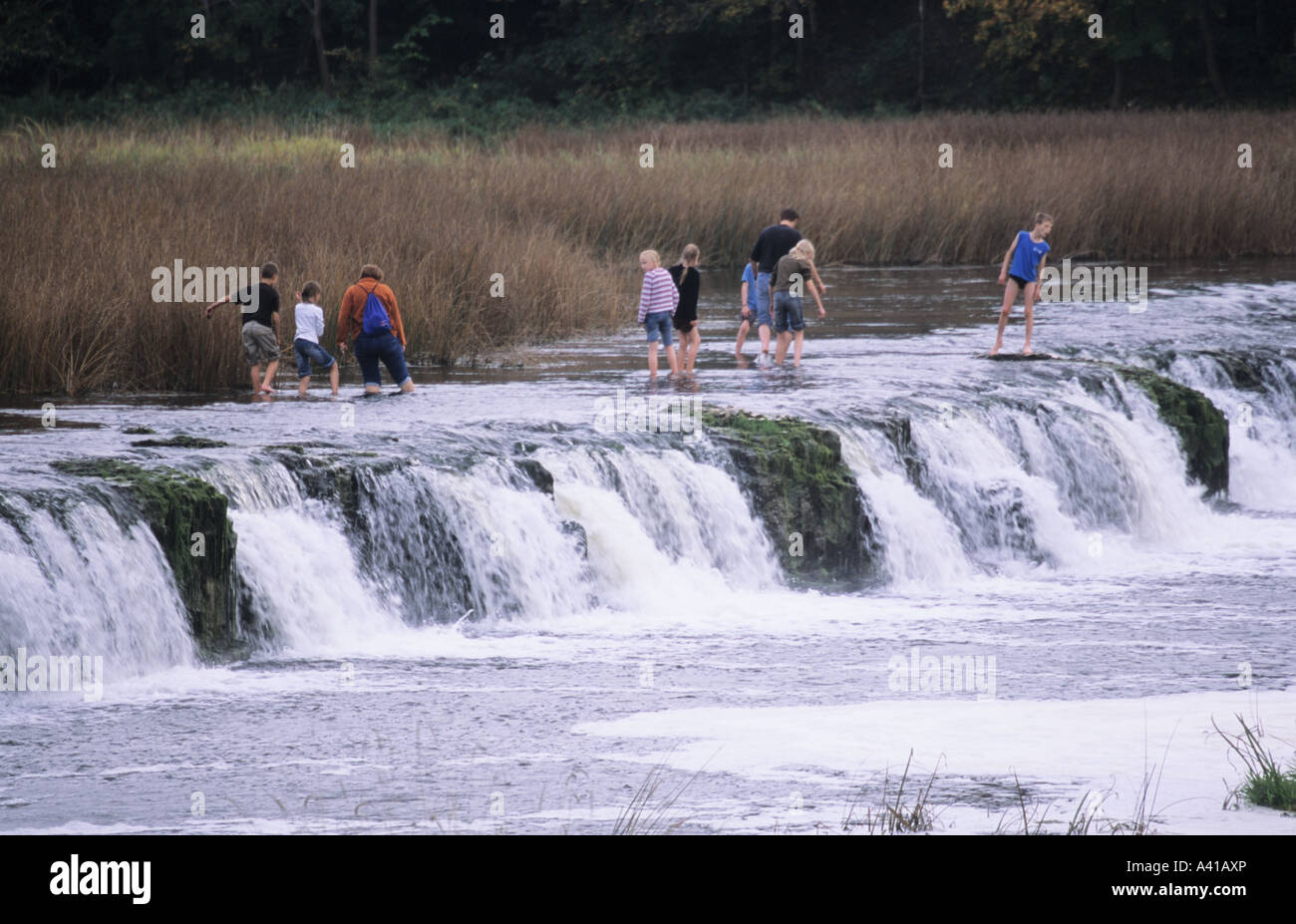 People on waterfall Stock Photo - Alamy