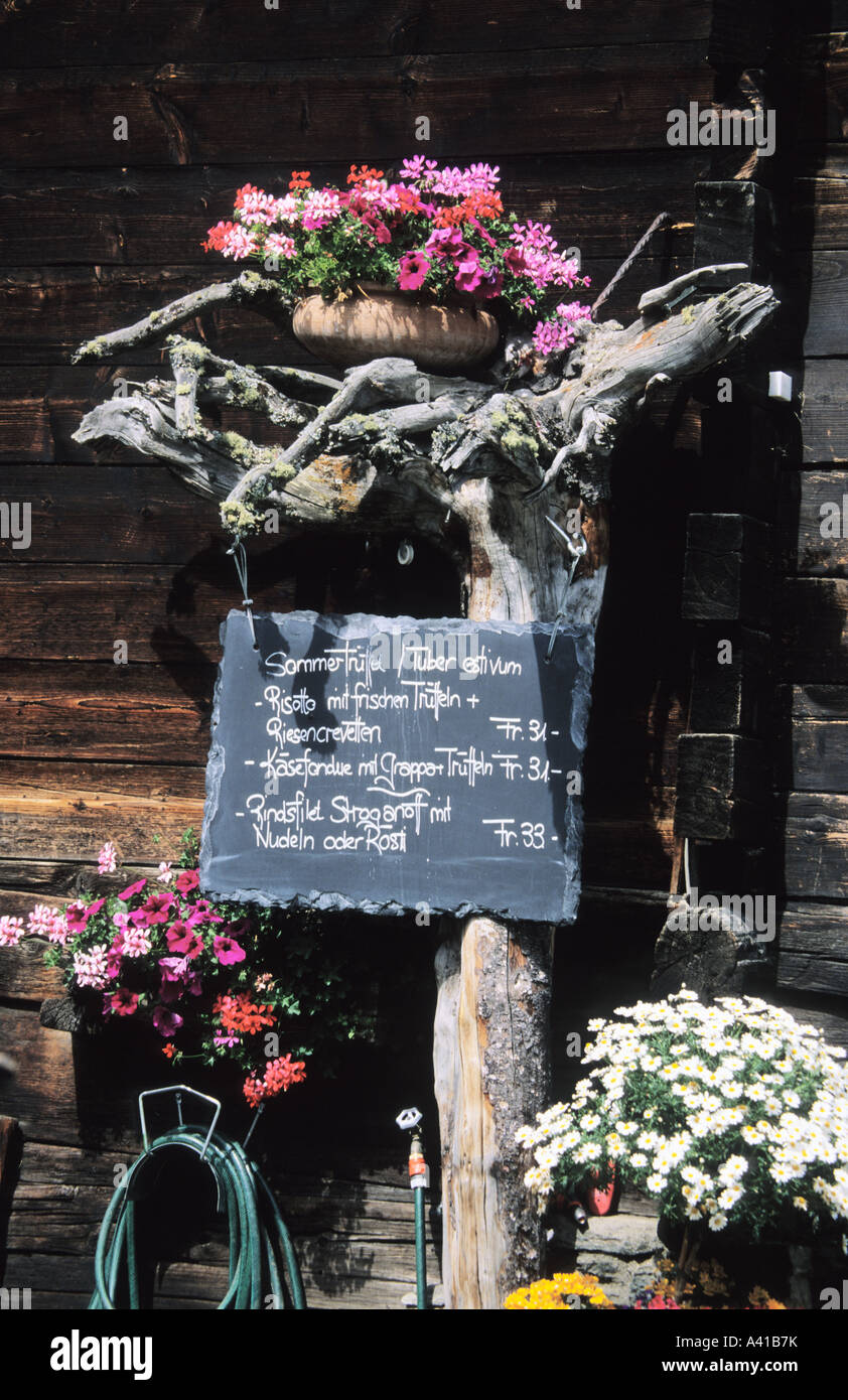 Menu and flowerpots Stock Photo - Alamy