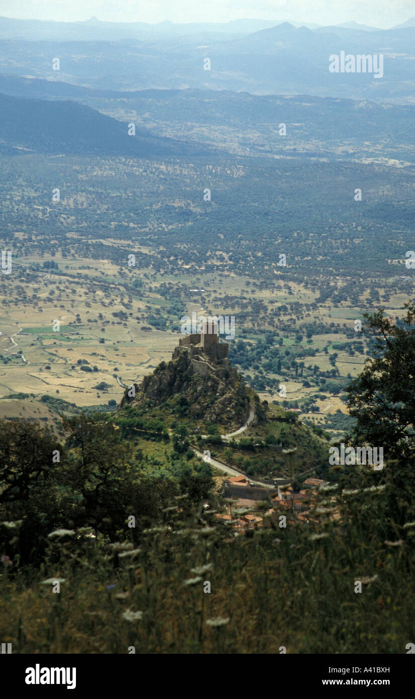Interior rugged and remote landscape with castle of Sardinia Italy ...