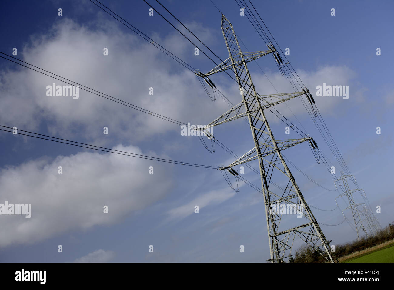 Transmission cables power lines and electricity pylons crossing the UK ...