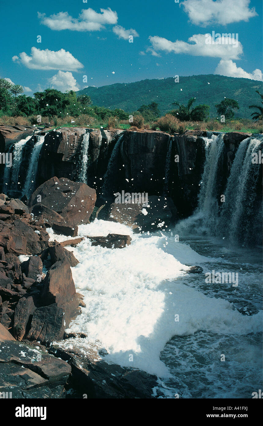 Fourteen Falls on the Athi River near Thika showing white foam caused ...