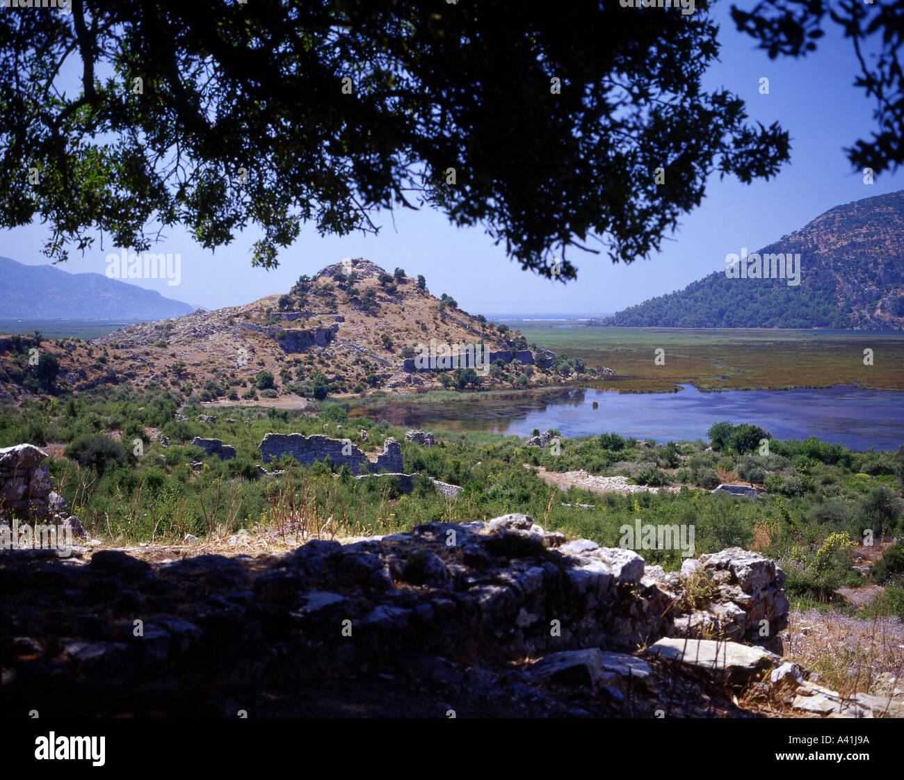 View over the remains of the classical Greek city of Caunos in Turkey ...