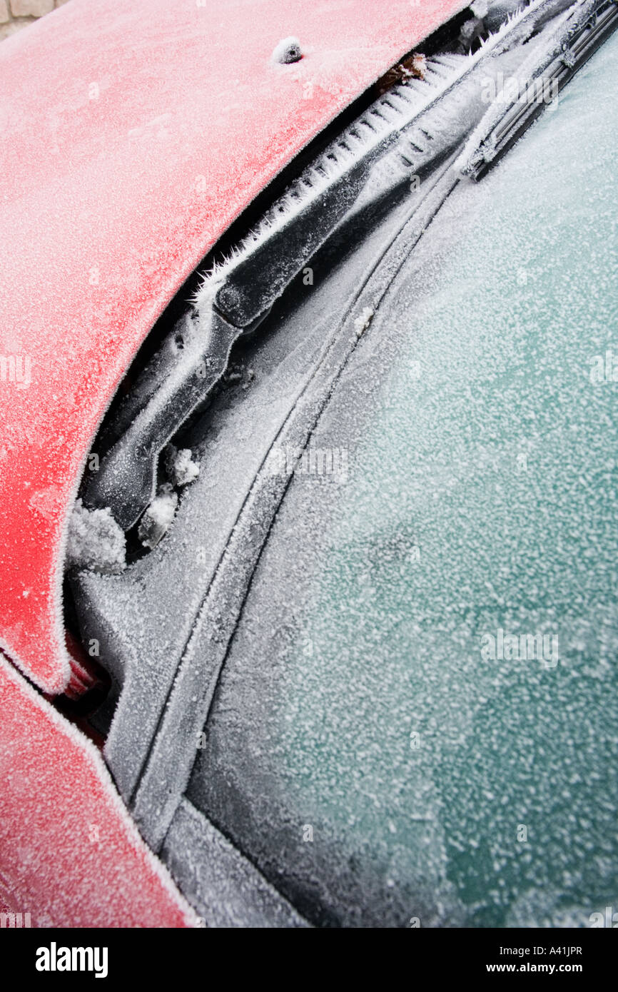Thin ice covered car surface detail Stock Photo - Alamy