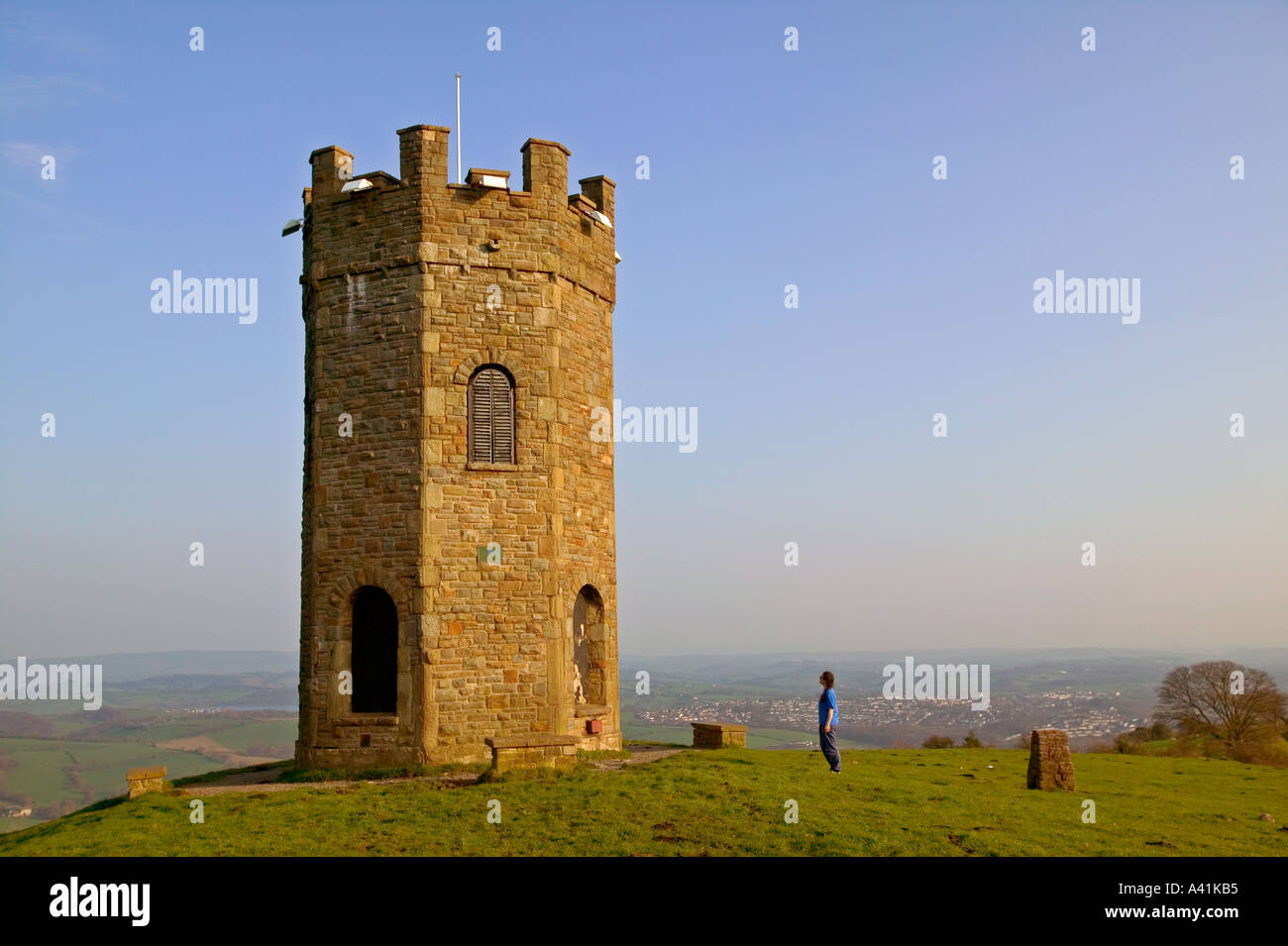 Female tourist in front of Folly Tower originally built by John Hanbury ...