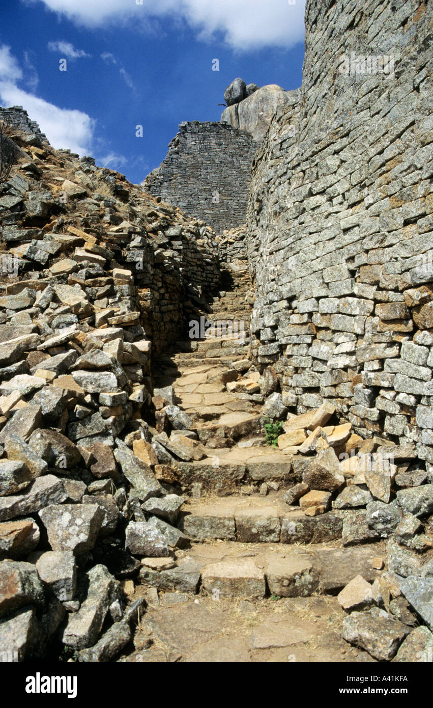Steps leading to hilltop fortress portion of Great Zimbabwe World ...